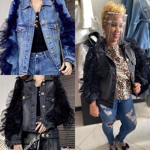 Jackets & Coats | Ash Black Oversized Tulle Sleeve Denim Jacket | Poshmark
